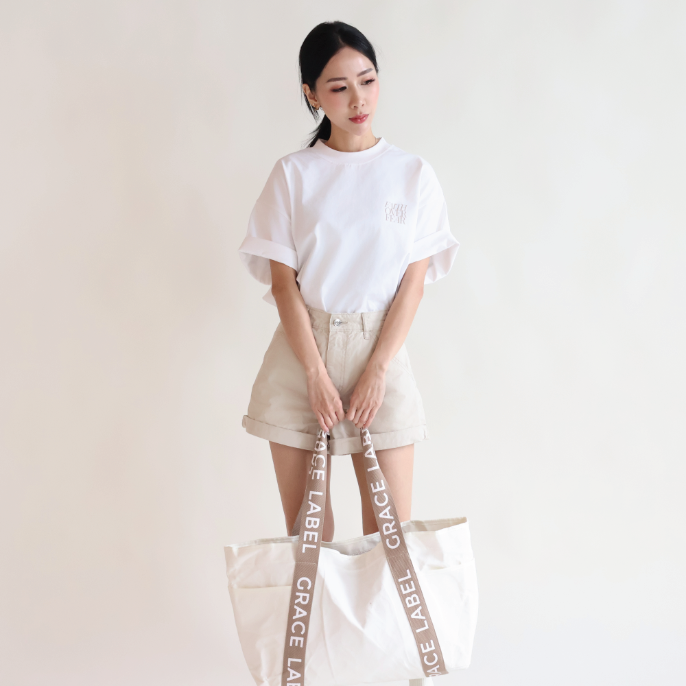 Grace Label Large Tote Bag - Beige