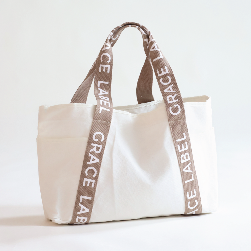 Grace Label Large Tote Bag - Beige