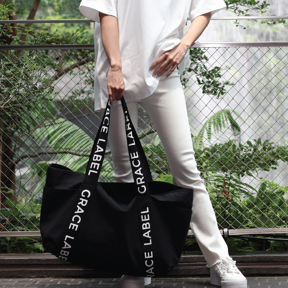 Grace Label Large Tote Bag - Black